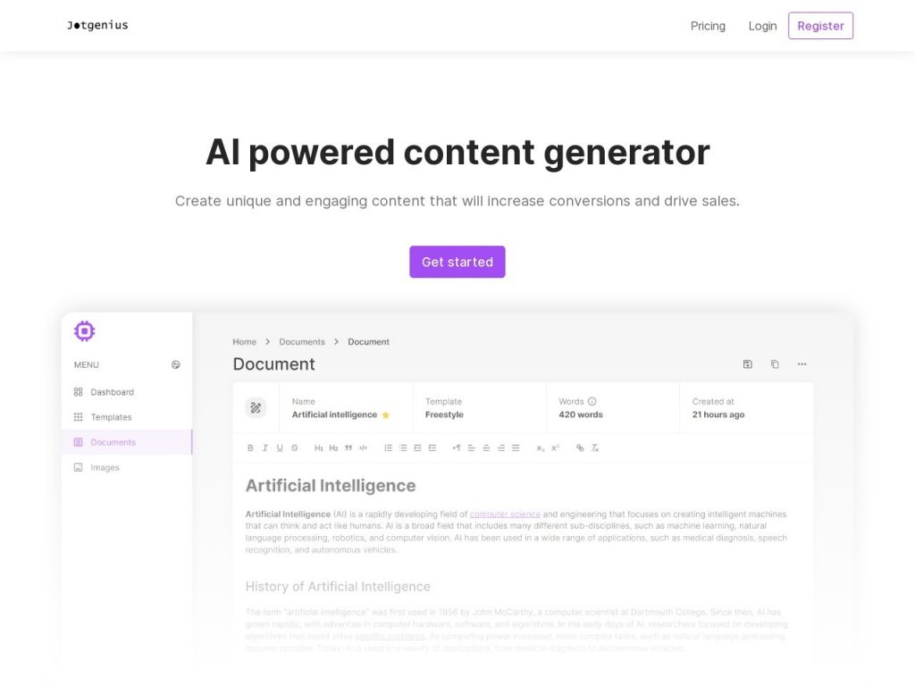 Jotgenius: Revolutionizing Content Creation with AI & Custom Templates ...